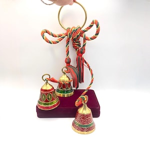 Vintage Brass Christmas Bells. Three Hand-painted Bells Tethered by a ...