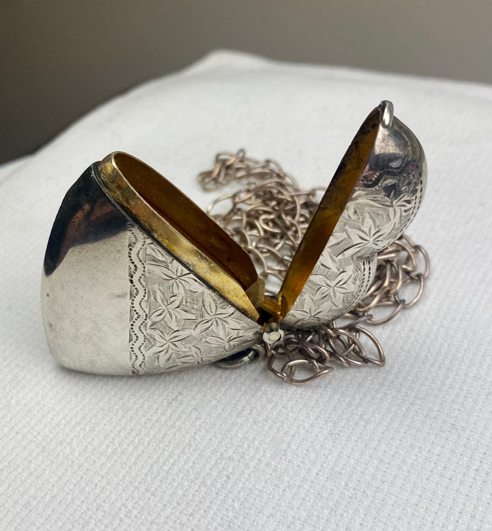 Antique Britannia Silver Heart Vesta Locket Necklace: 1904 Edwardian ...