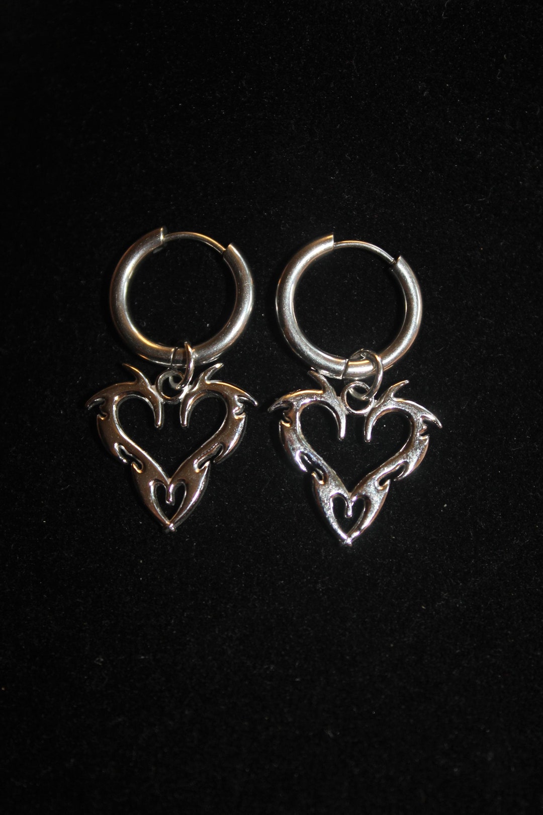 Y2k Heart Dangle Huggie Hoop Stainless Steel, Silver Chrome, Heart ...