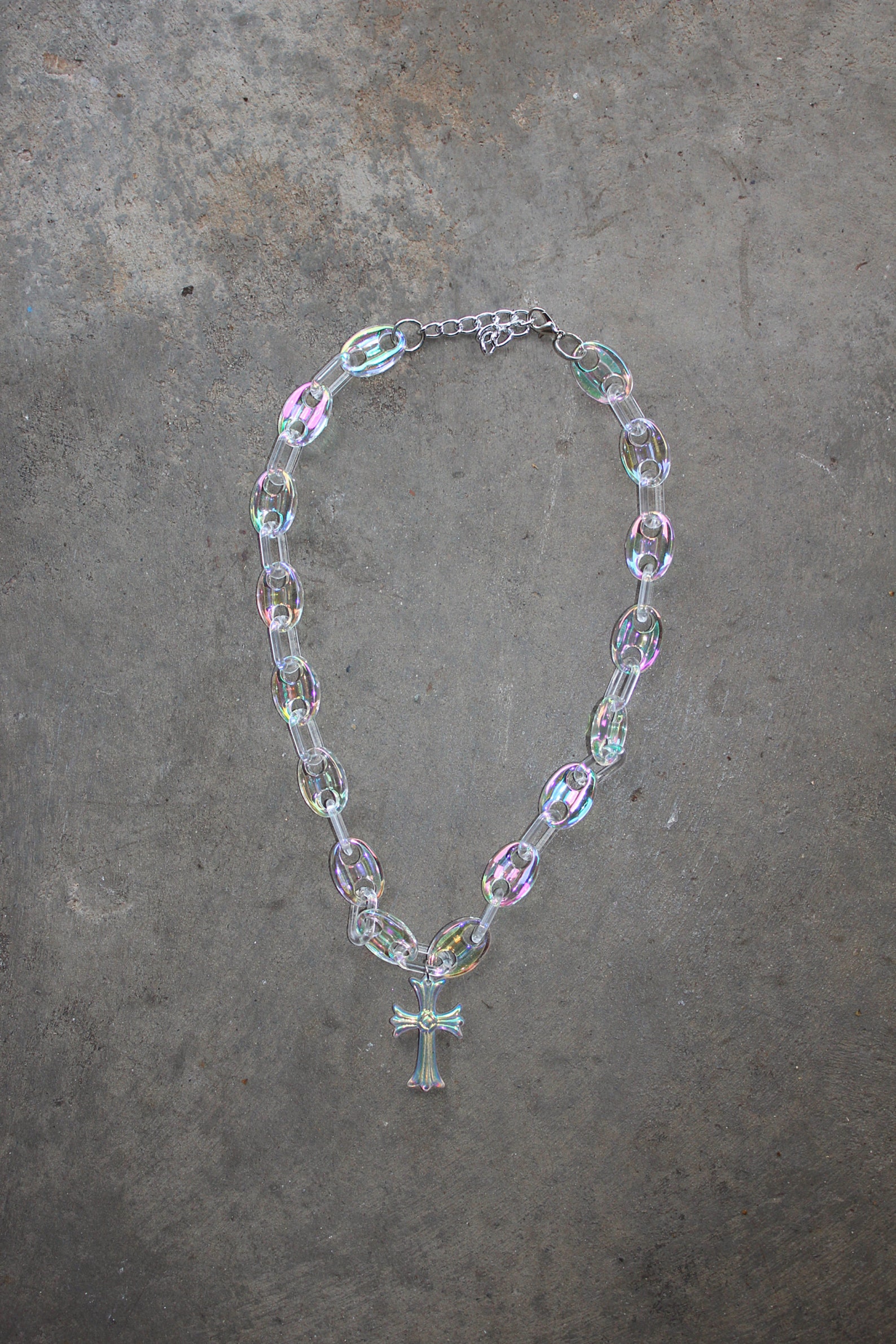 Iridescent Clear Resin Chunky Necklace, Holographic Clear Acrylic Links ...