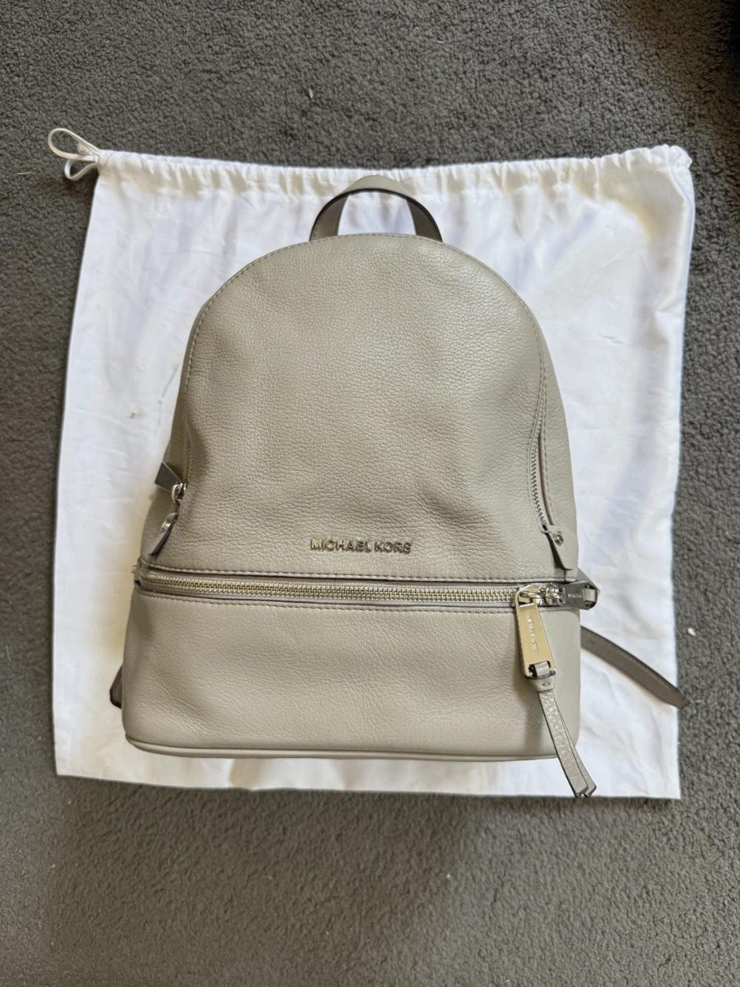 MICHAEL Michael Kors Rhea Leather Backpack Pearl Grey - Etsy