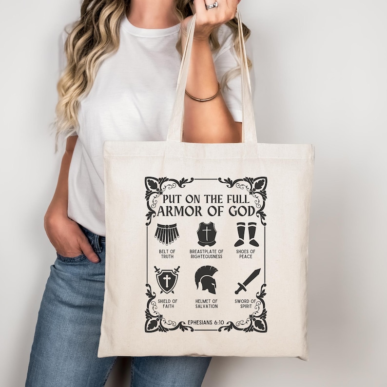 Full Armor of God Tote Bag, Ephesians Bible Verse Canvas Tote Bag ...