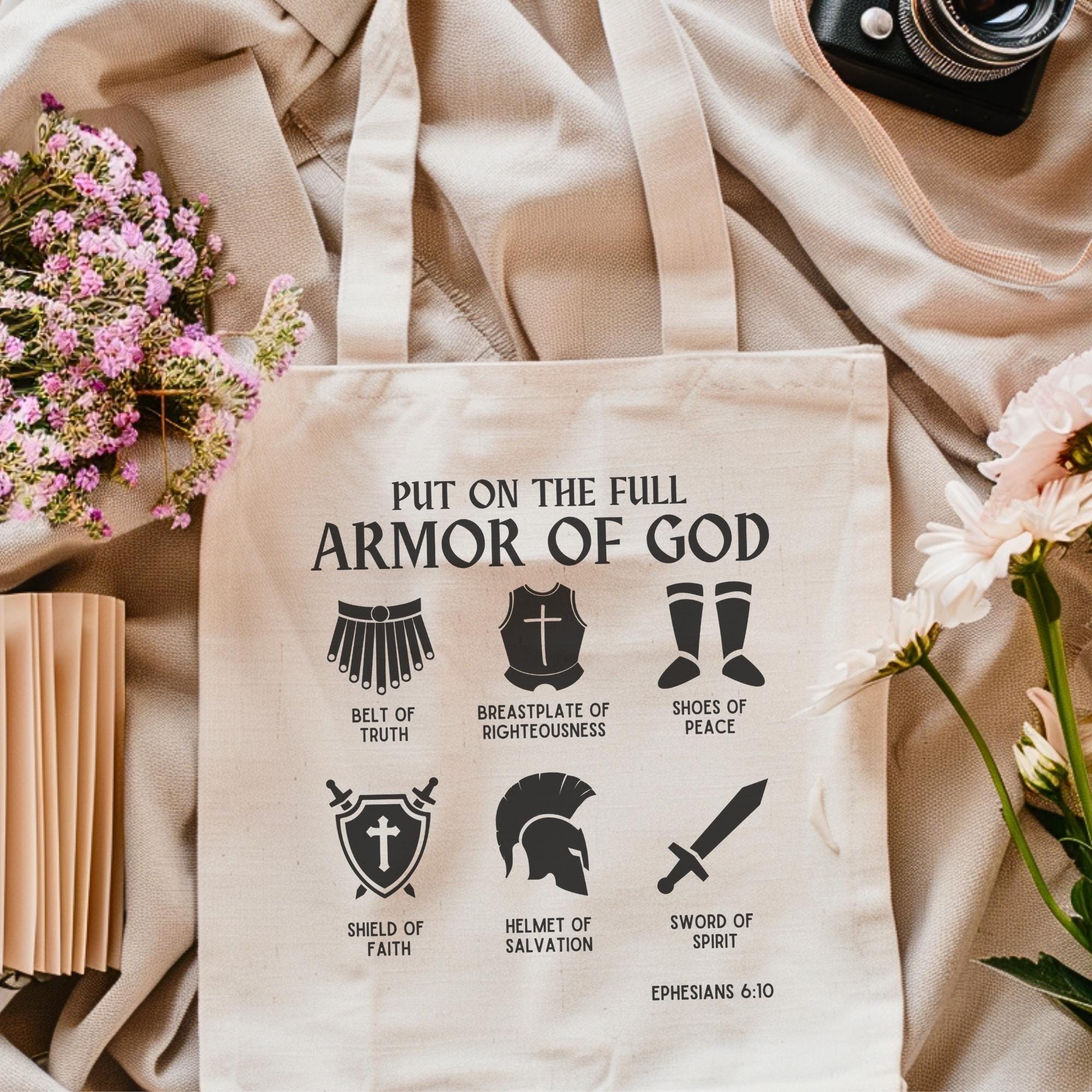 Put on the Full Armor of God Tote Bag, Ephesians 6 10 Bible Verse ...