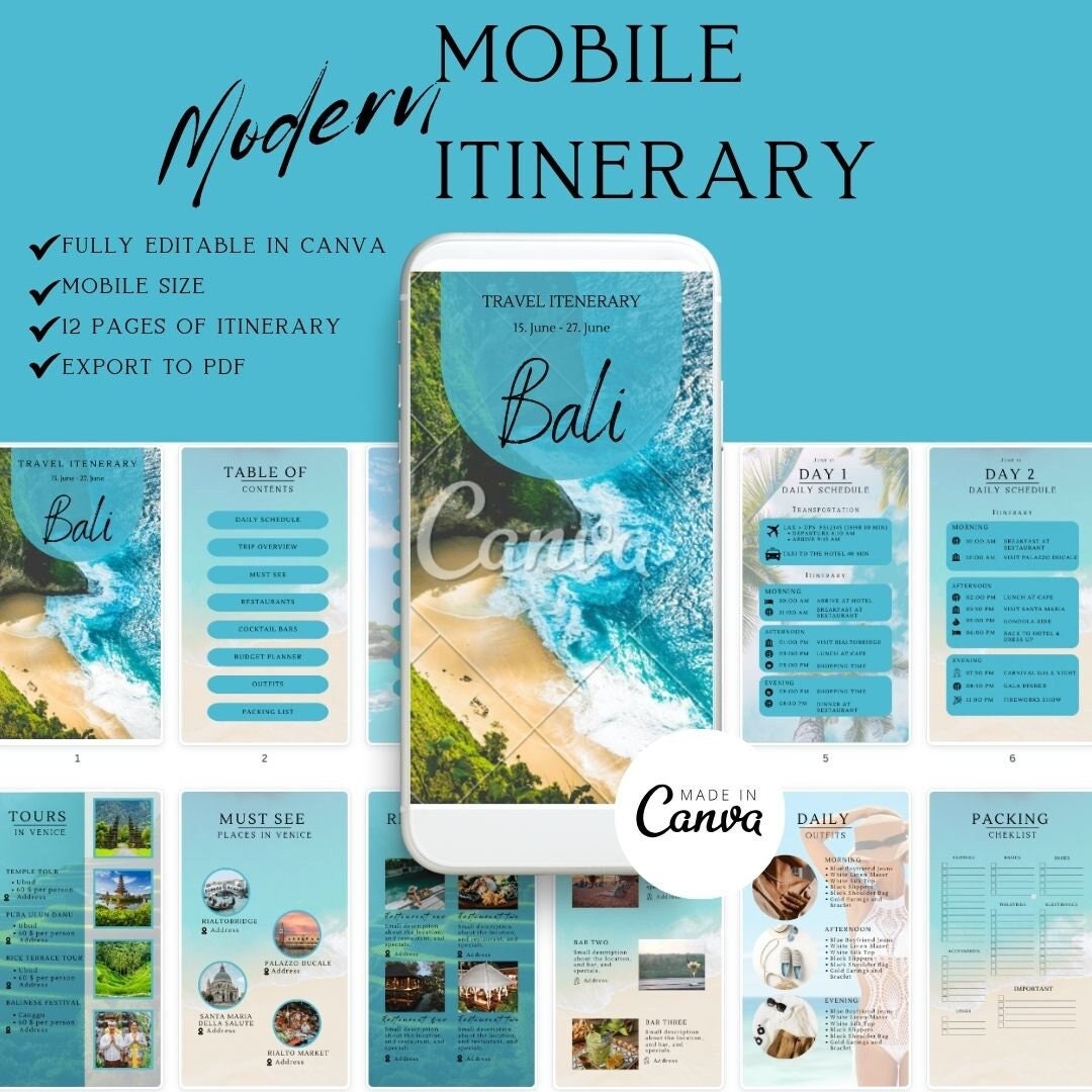 Editable Travel Itinerary Template Trip Itinerary - Etsy