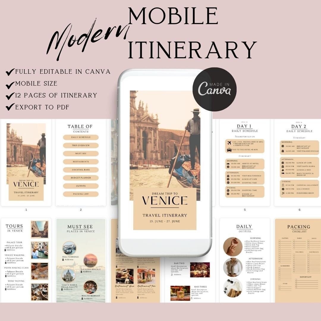 Editable Travel Itinerary Template Trip Itinerary - Etsy