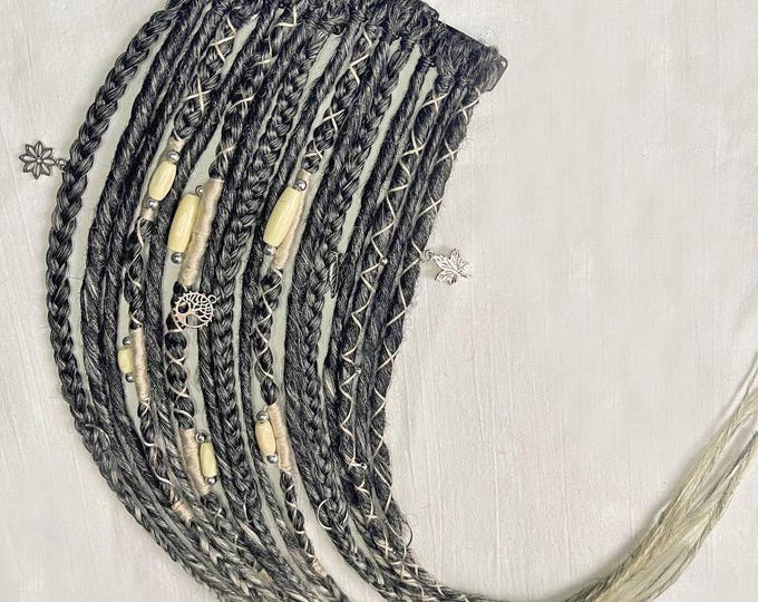 Clip in Dreadlocks Black and White Ivory Hair Extensions, Festival ...