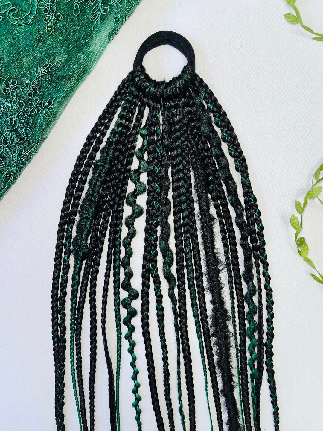 Unique Black and Green Ponytail Braids Hair Extension on Hairband ...