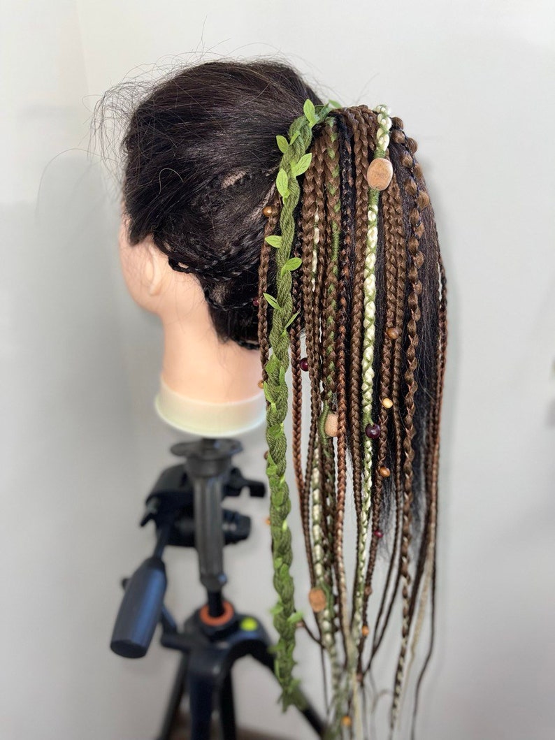 Boho Green Forest Ponytail Braids Hair Extension on Hairband, Mavka ...