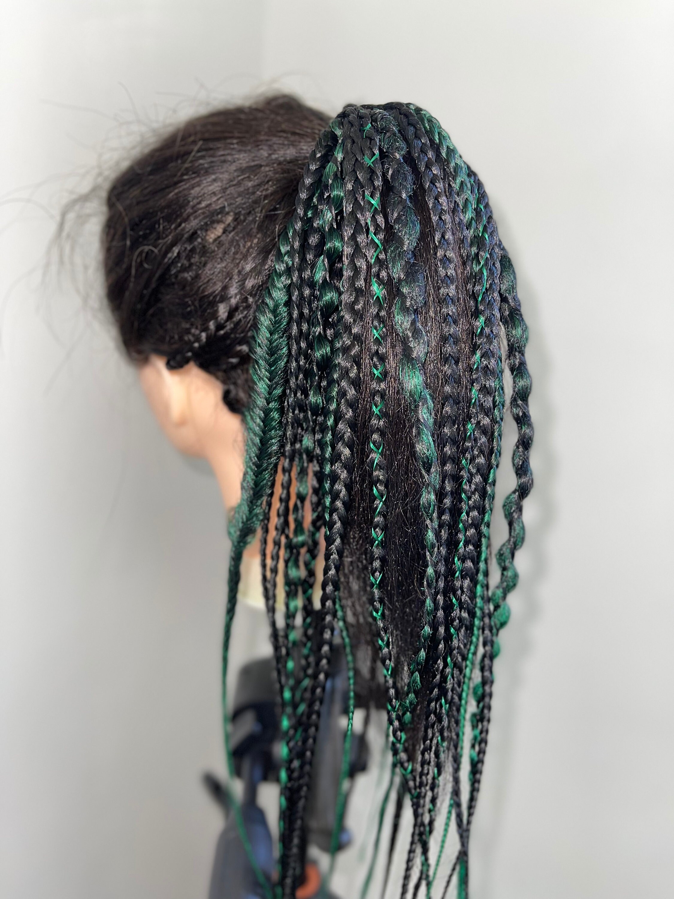 Unique Black and Green Ponytail Braids Hair Extension on Hairband ...