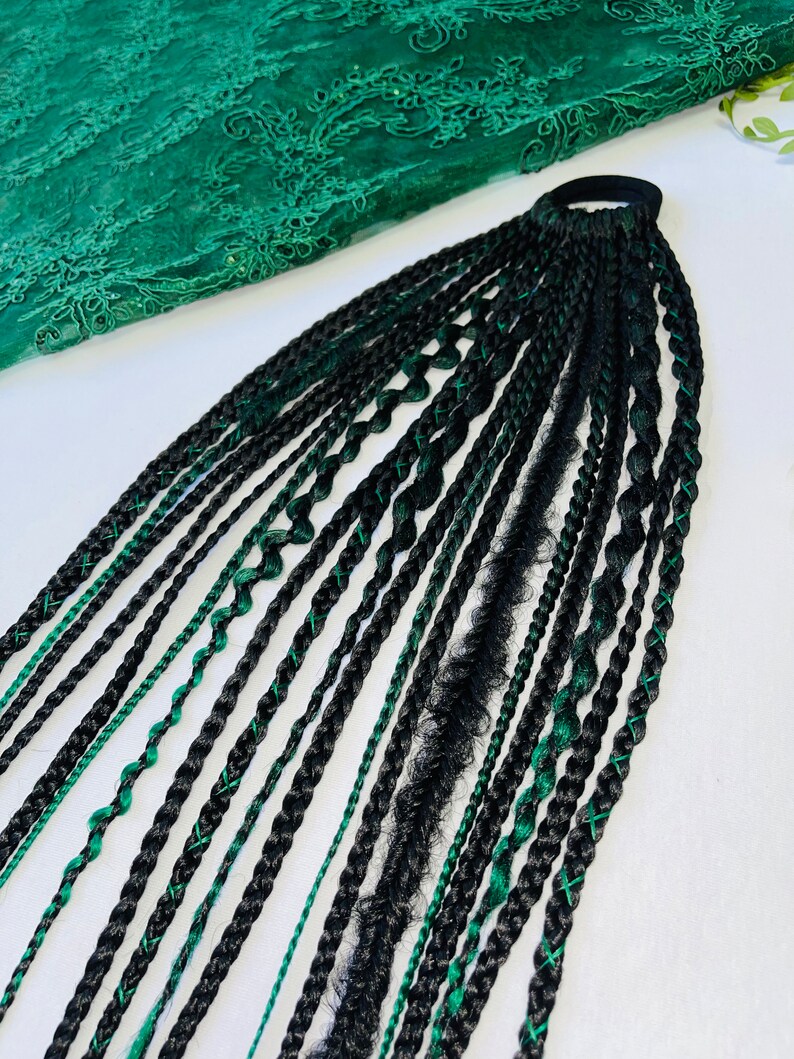 Unique Black and Green Ponytail Braids Hair Extension on Hairband ...