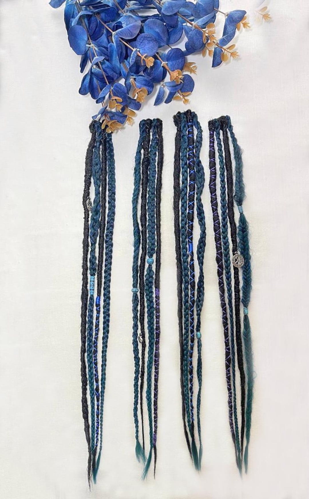 Clip in Dreadlocks and Braids Blue and Black Hair Extensions, Festival ...
