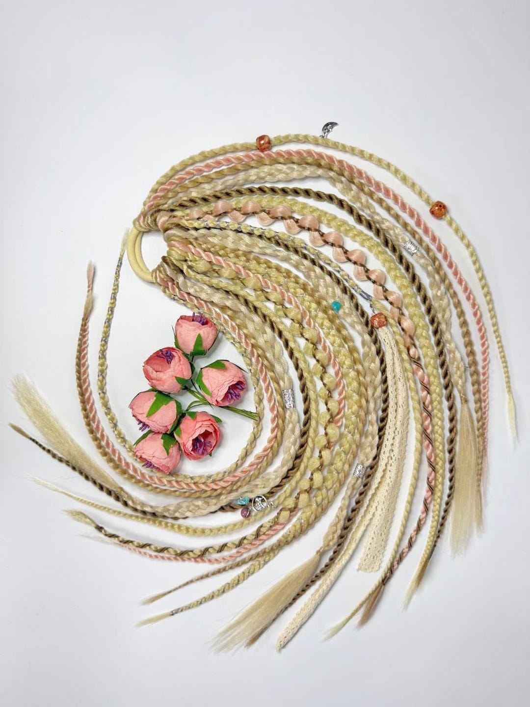 Provence Boho Rustic Blond and Rose Ponytail Braids Hair Extension on ...