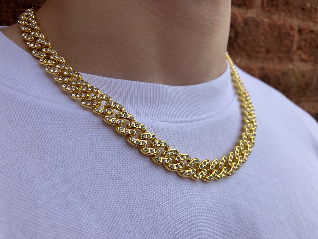 Iced Out Chain Cuban Link Chain 10mm Gold Chunky Chain Thick Necklace ...