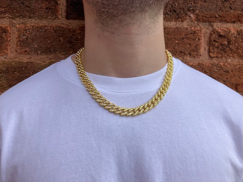 Iced Out Chain Cuban Link Chain 10mm Gold Chunky Chain Thick Necklace ...