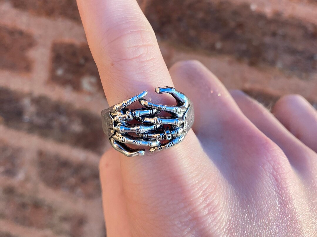 Silver Skeleton Hands Ring Detailed Ring Sterling Silver Jewellery Goth ...