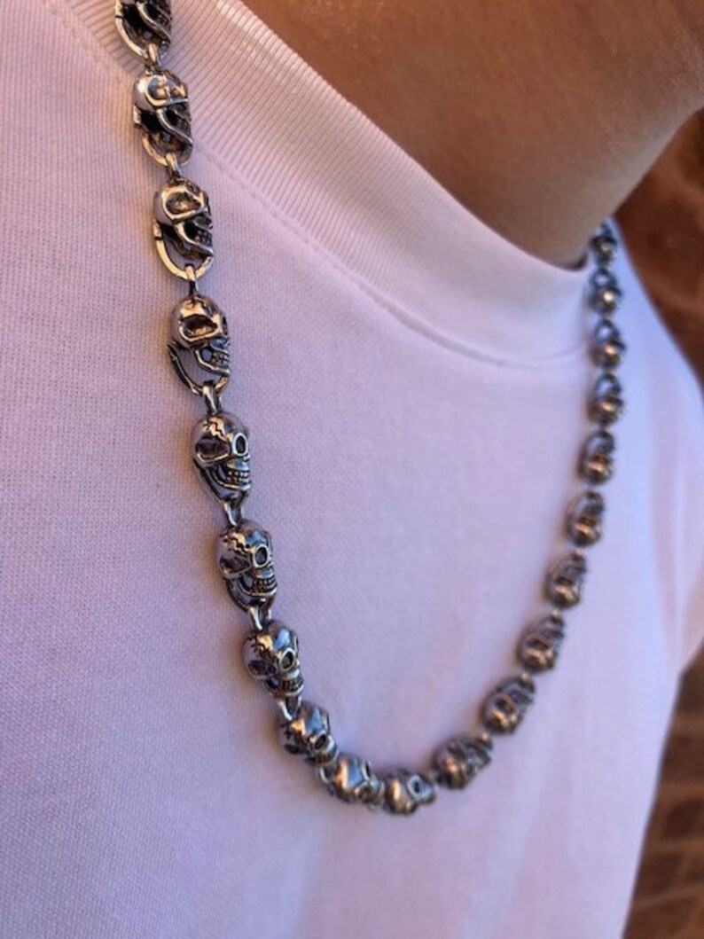Skull Necklace Skull Heads Necklace Skeleton Chain S925 Silver ...