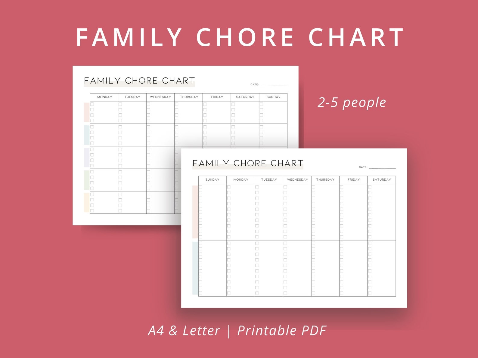 Family Chore Chart Printable Landscape, Weekly Household Chores for ...