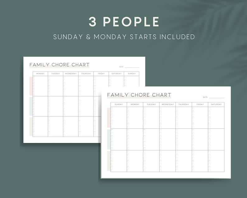 Family Chore Chart Printable Landscape Weekly Household - Etsy