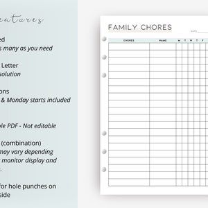 Simple Weekly Family Chores Printable, Kids&adults House ...