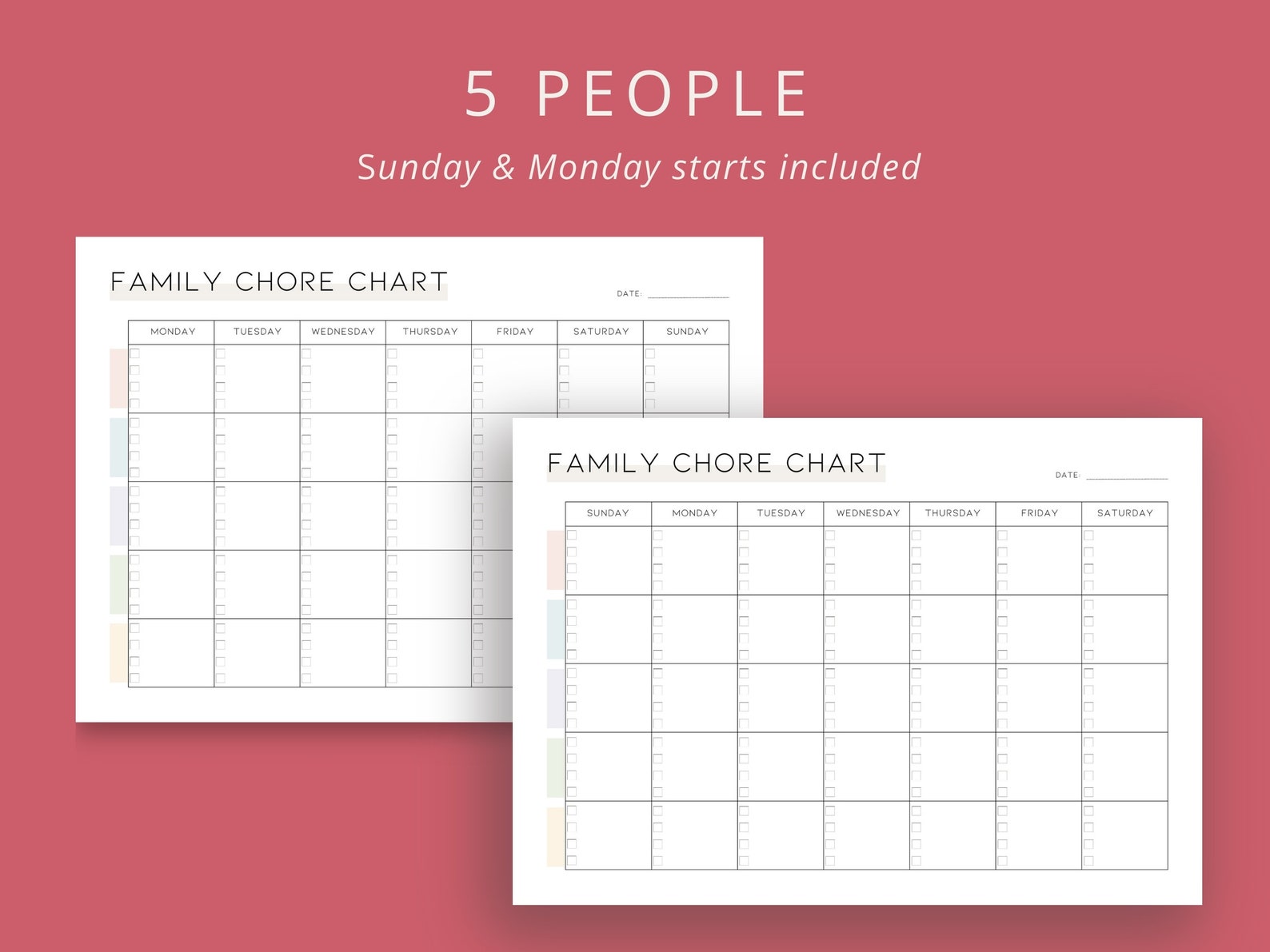 Family Chore Chart Printable Landscape, Weekly Household Chores for ...