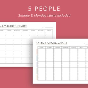 Family Chore Chart Printable Landscape, Weekly Household Chores for ...