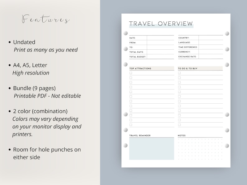 Travel Planner Printable Bundle, Trip Itinerary, Packing List (a4/a5 ...