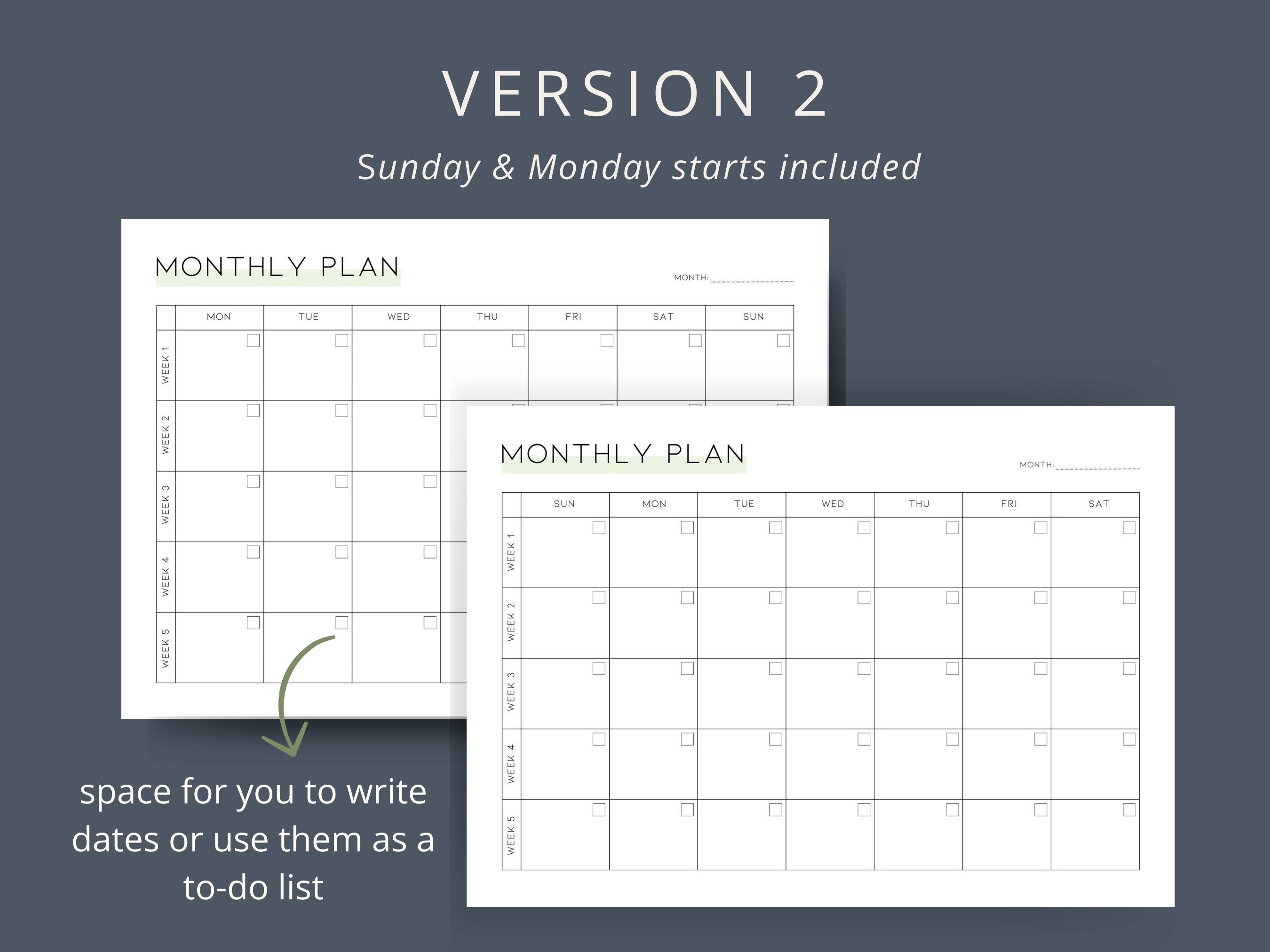 Undated Monthly Planner, Printable Landscape, Monthly Calendar Inserts ...