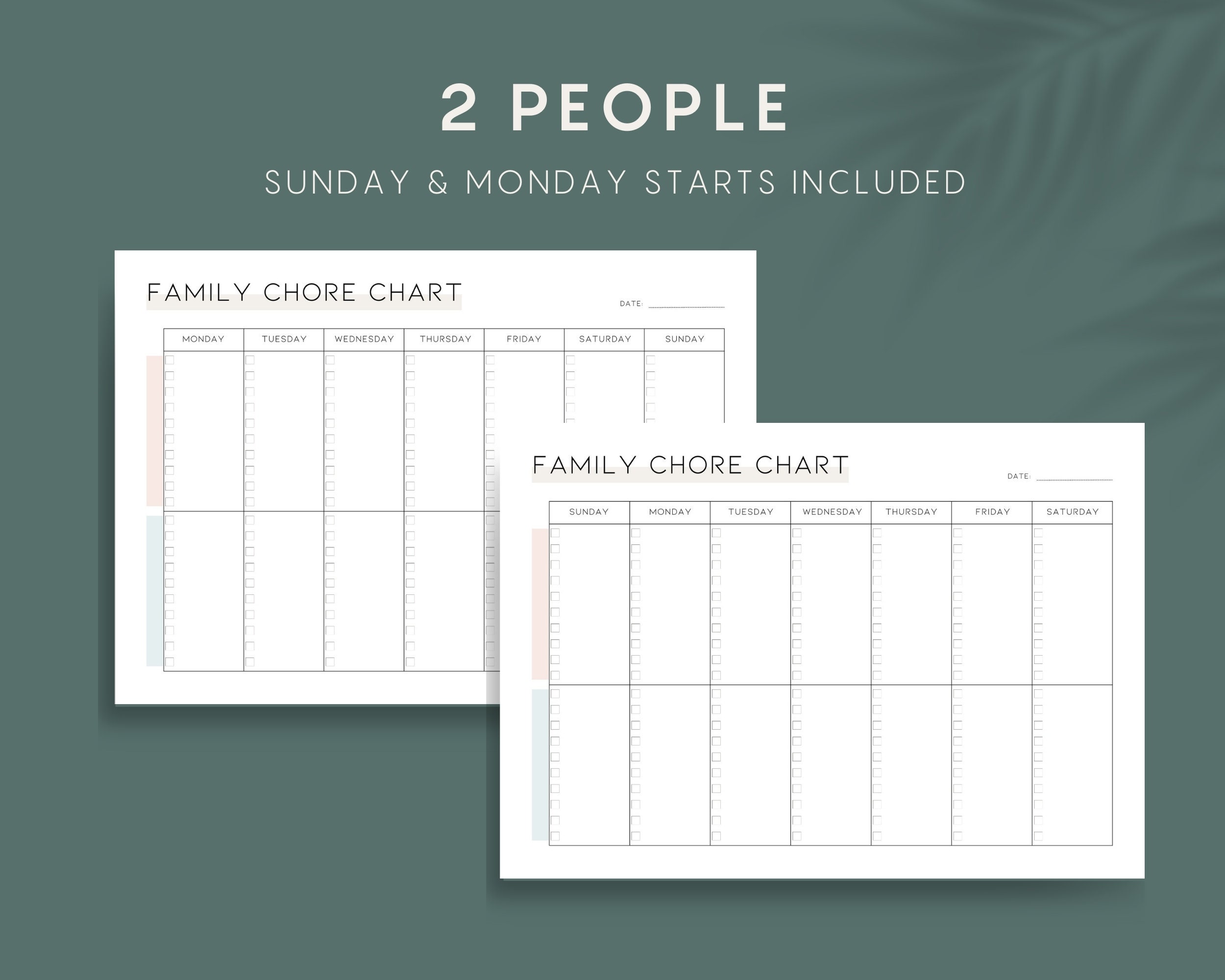 Family Chore Chart Printable Landscape Weekly Household - Etsy