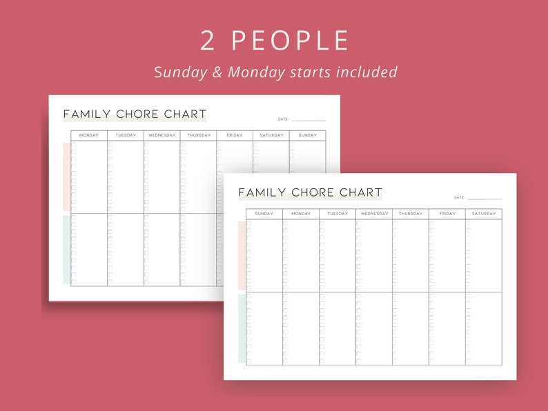 Family Chore Chart Printable Landscape, Weekly Household Chores for ...