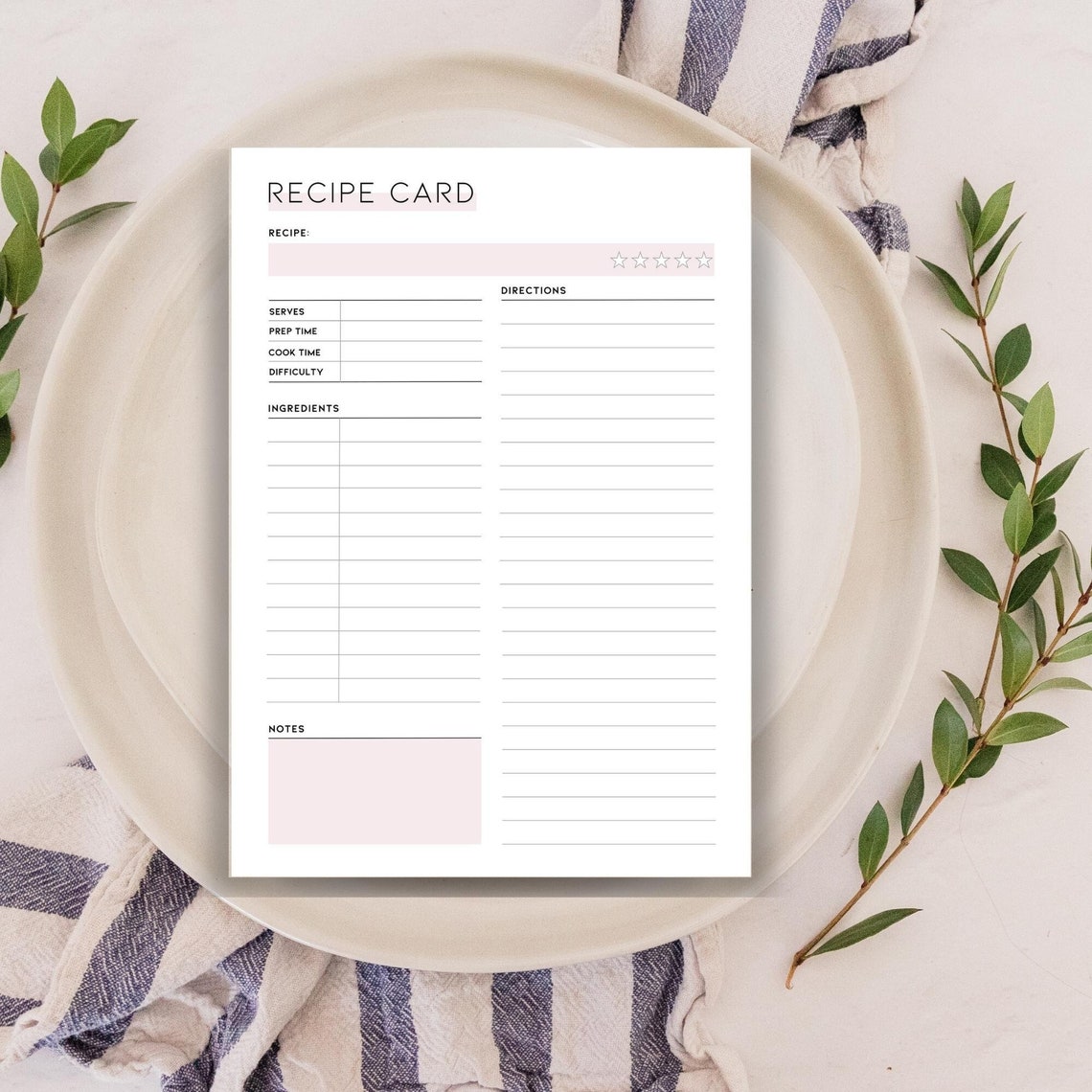 Recipe Page Printable Recipe Template Printable Recipe Card - Etsy