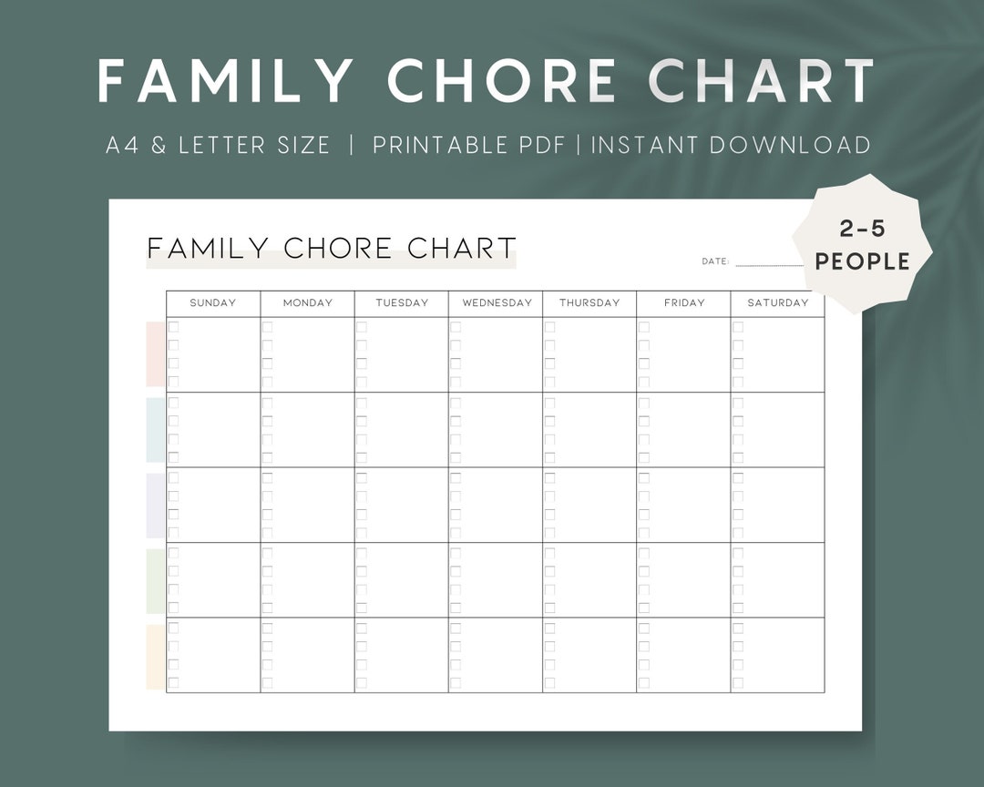 Family Chore Chart Printable Landscape Weekly Household - Etsy