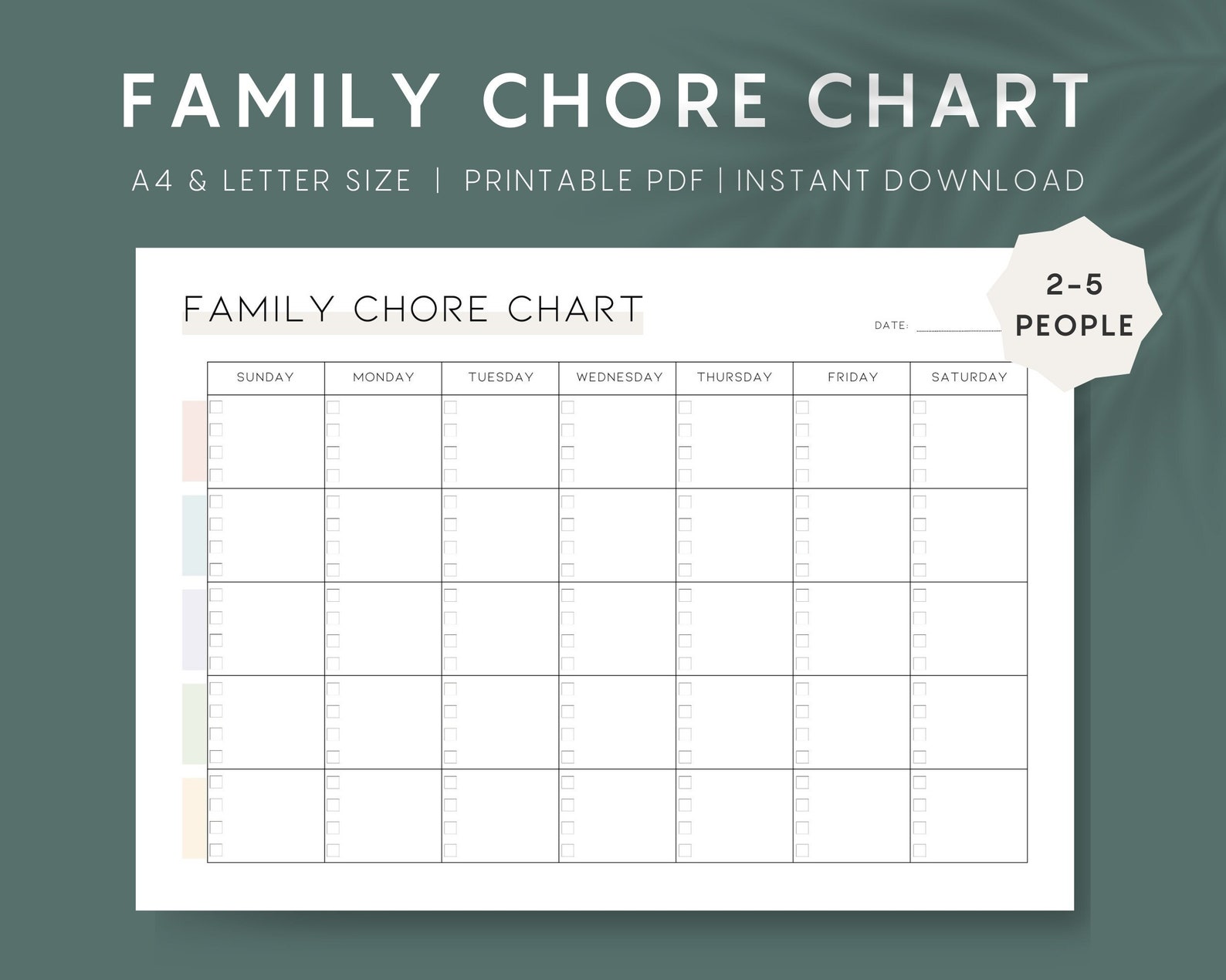 Family Chore Chart Printable Landscape Weekly Household - Etsy