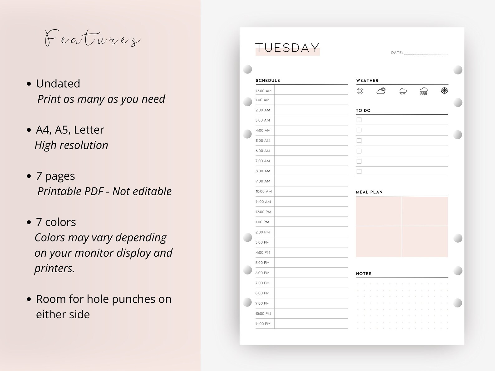 7 Day Planner Printable, Daily Planner, Weekly Planner, Daily to Do ...