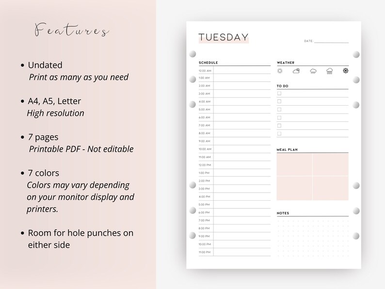 7 Day Planner Printable, Daily Planner, Weekly Planner, Daily to Do ...