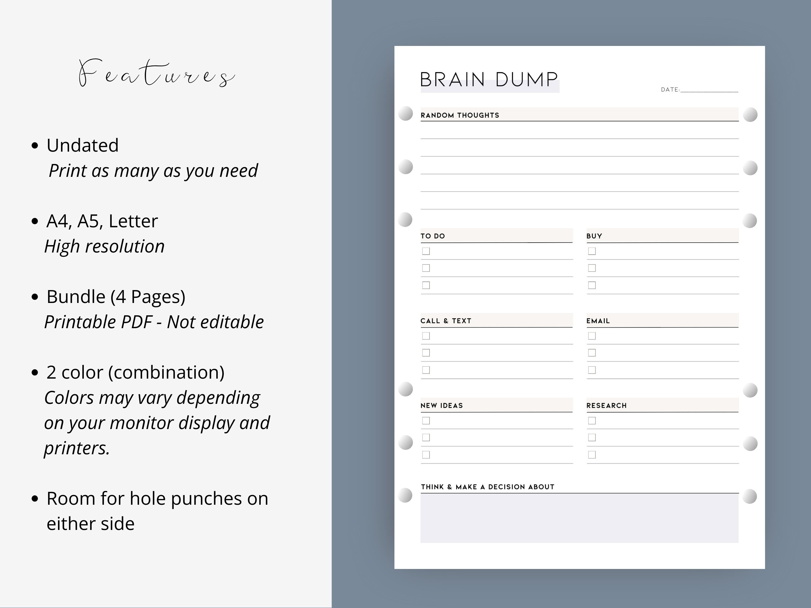 Brain Dump, ADHD Daily Planner, Productivity Planner, Thoughts ...