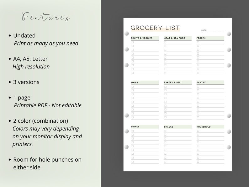Grocery List Printable Template, Grocery Planner, Food Shopping List ...