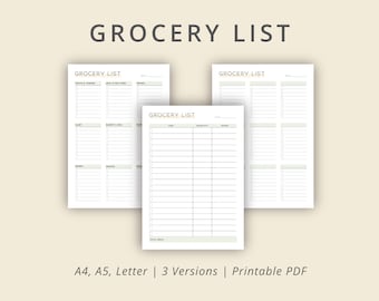 Grocery List Printable Template, Grocery Planner, Food Shopping List ...
