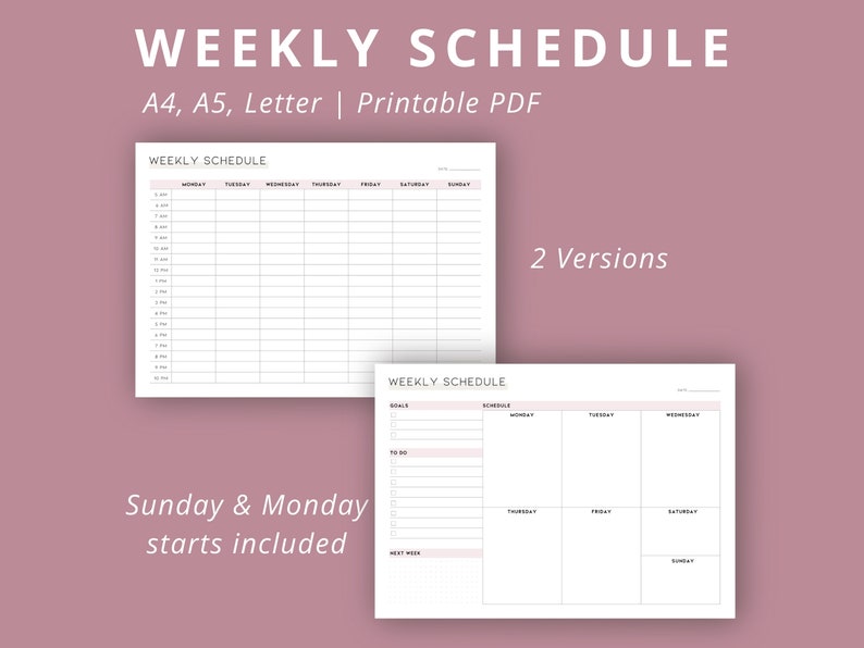 Printable Weekly Schedule, Landscape Planner, A4/a5/letter (PDF) - Etsy