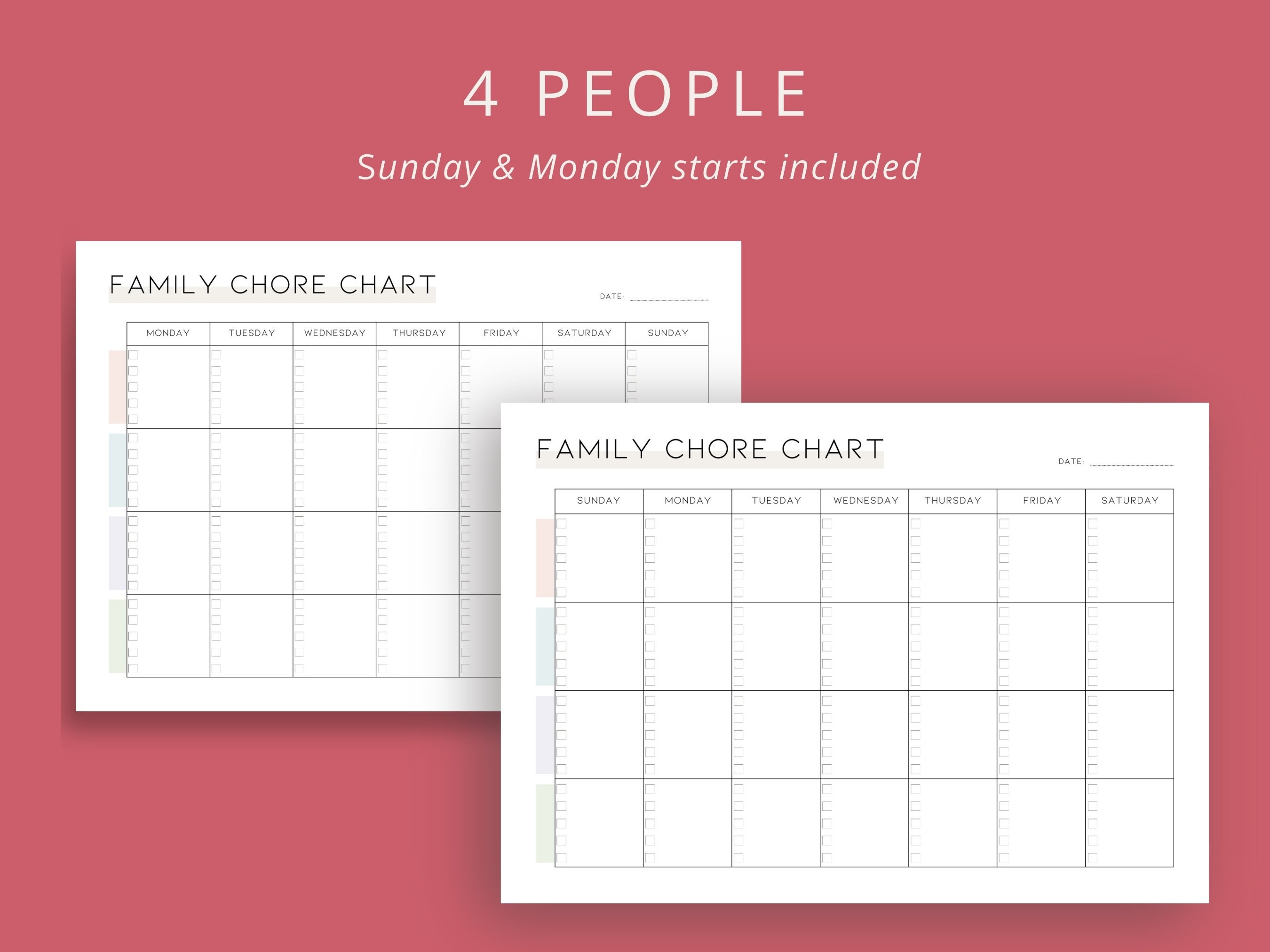 Family Chore Chart Printable Landscape, Weekly Household Chores for ...