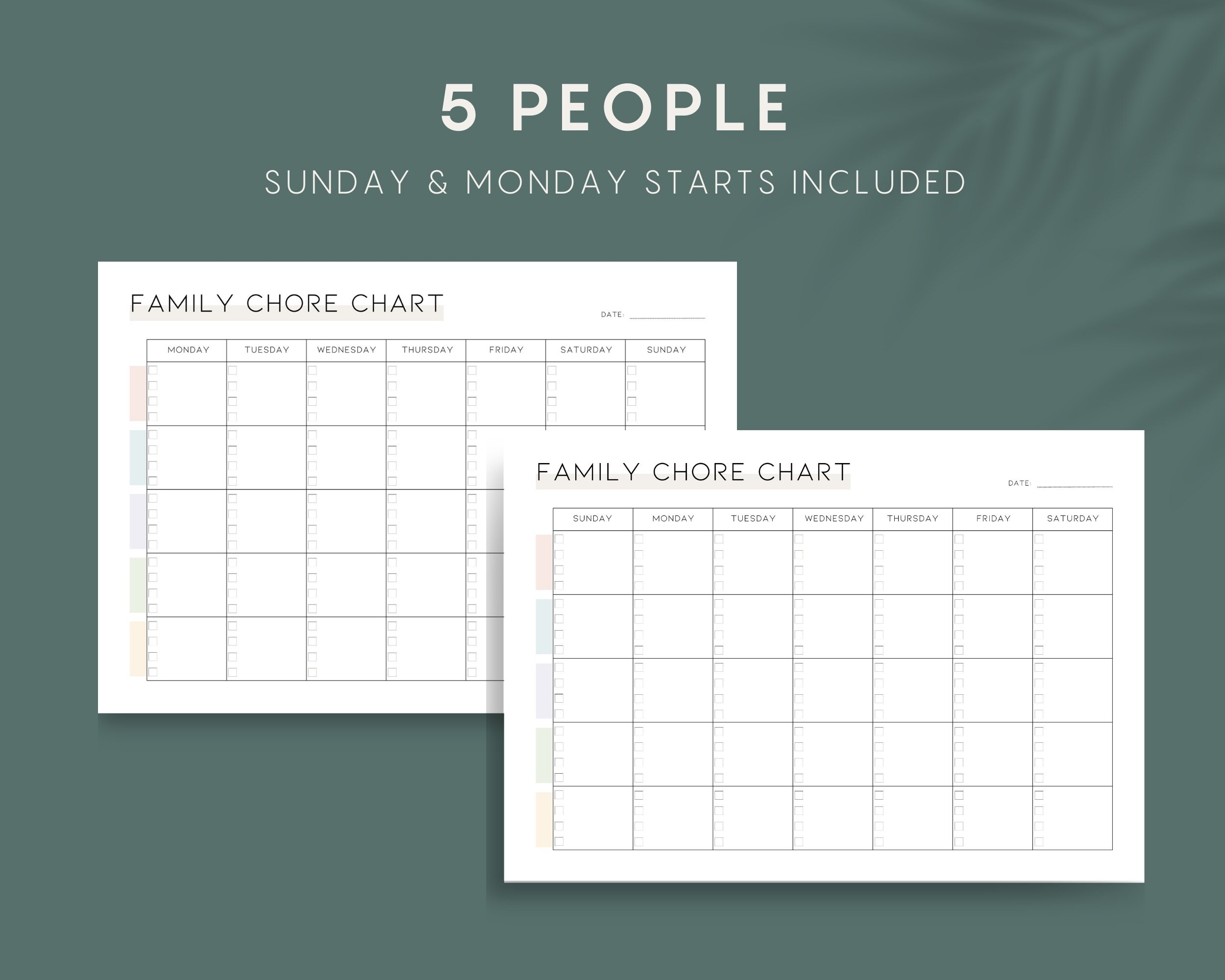 Family Chore Chart Printable Landscape Weekly Household - Etsy