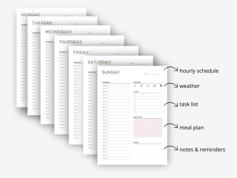7 Day Planner Printable, Daily Planner, Weekly Planner, Daily to Do ...