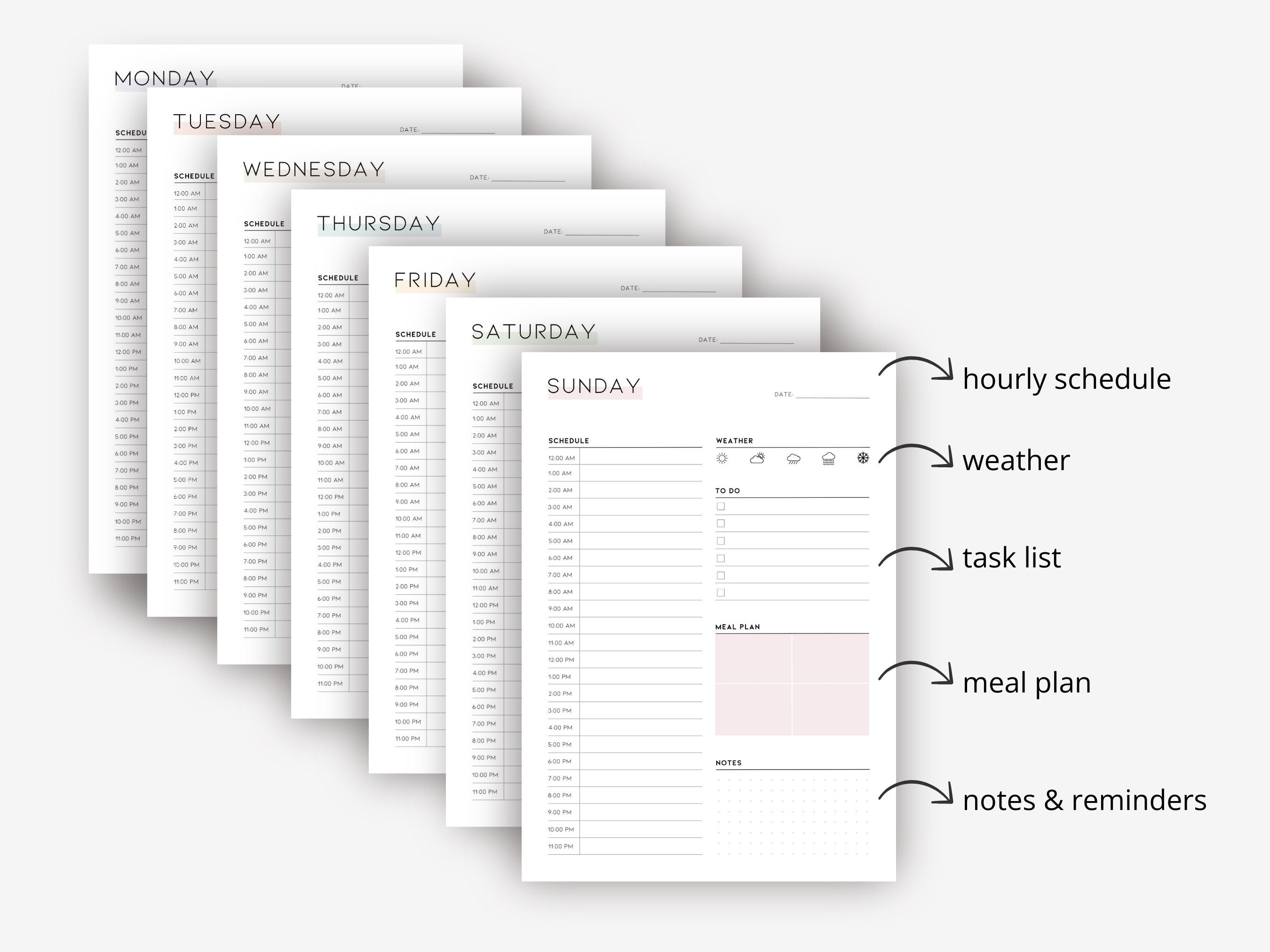 7 Day Planner Printable, Daily Planner, Weekly Planner, Daily to Do ...