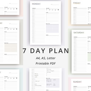 7 Day Planner Printable, Daily Planner, Weekly Planner, Daily to Do ...