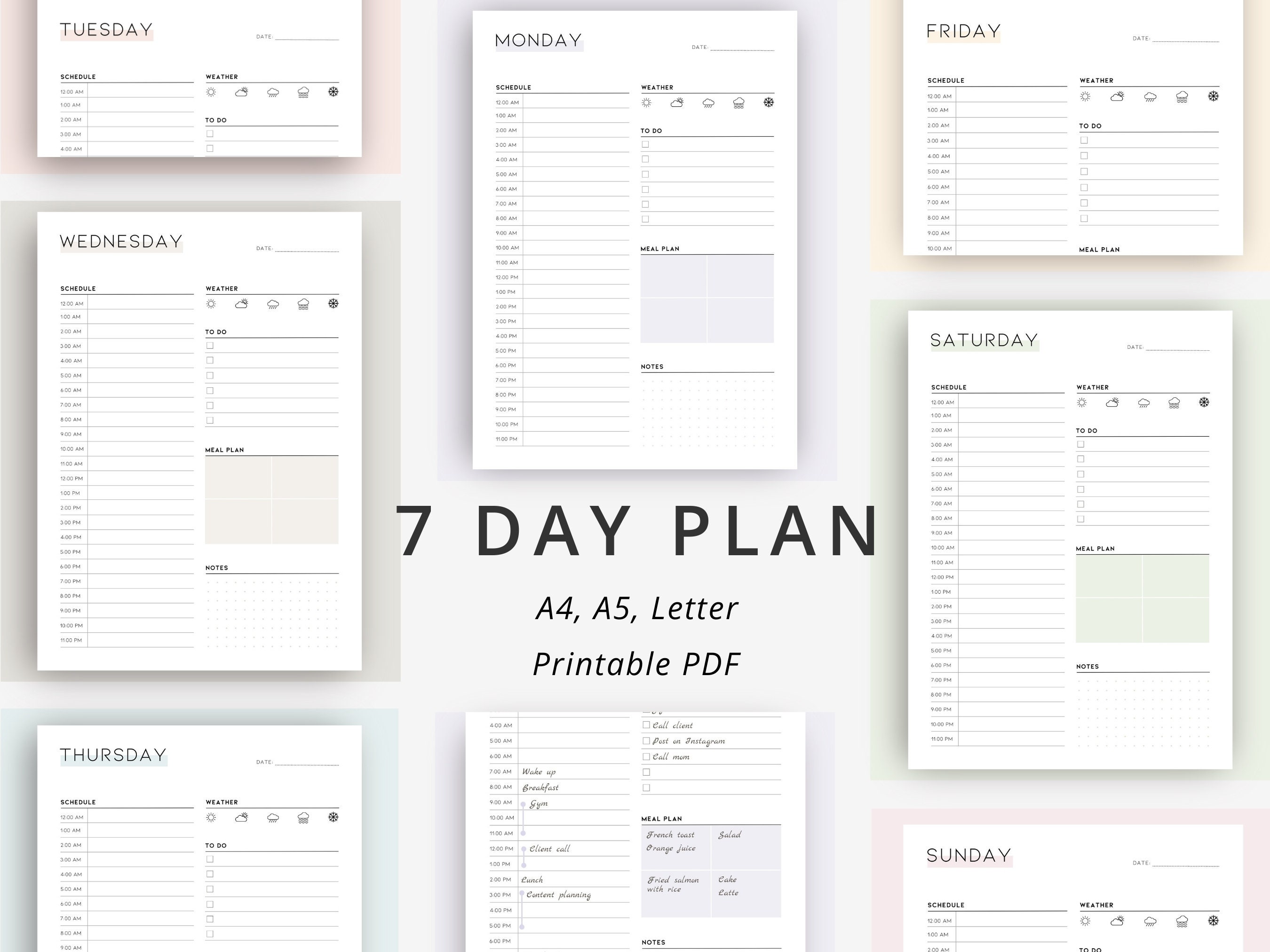 7 Day Planner Printable, Daily Planner, Weekly Planner, Daily to Do ...