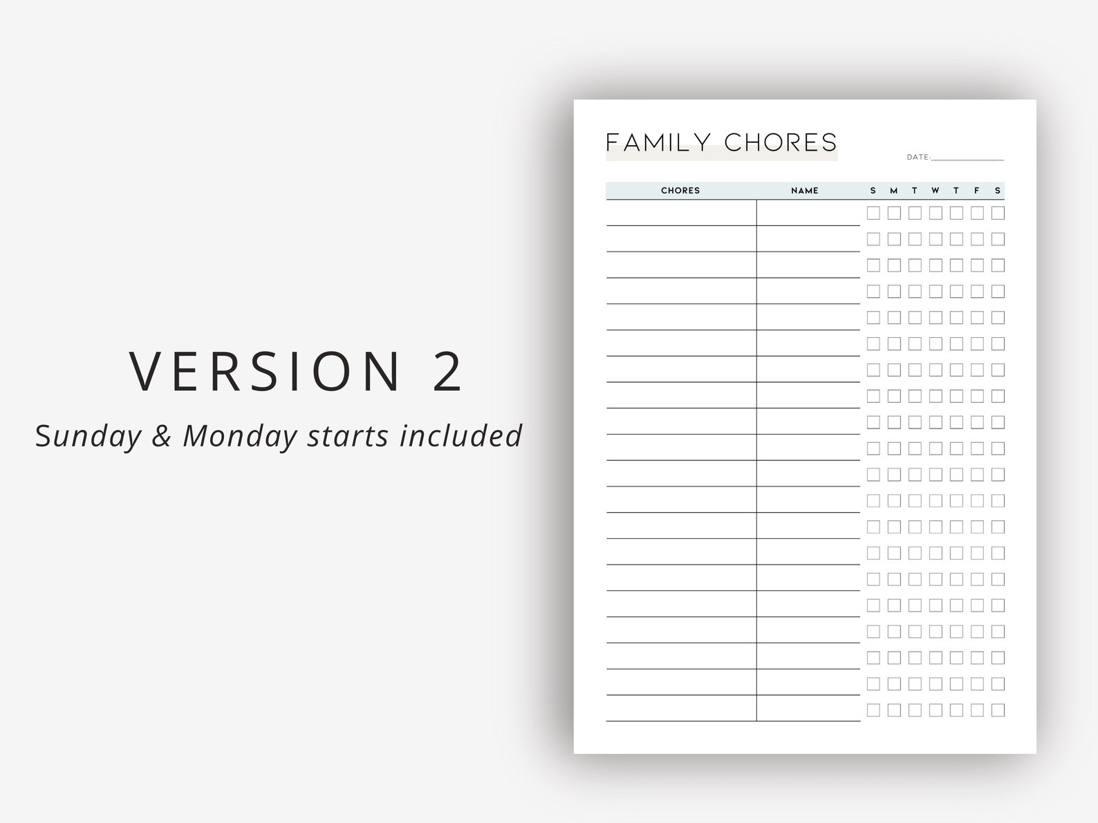 Simple Weekly Family Chores Printable, Kids&adults House ...