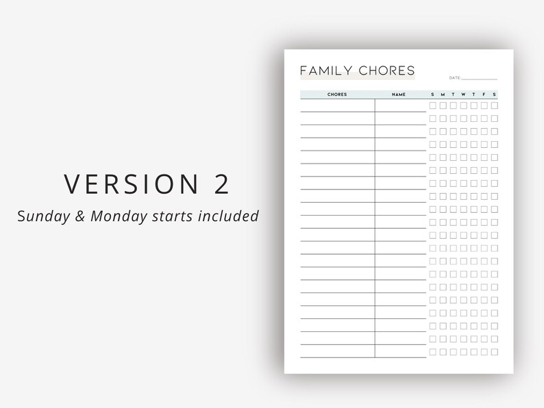 Simple Weekly Family Chores Printable, Kids&adults House ...