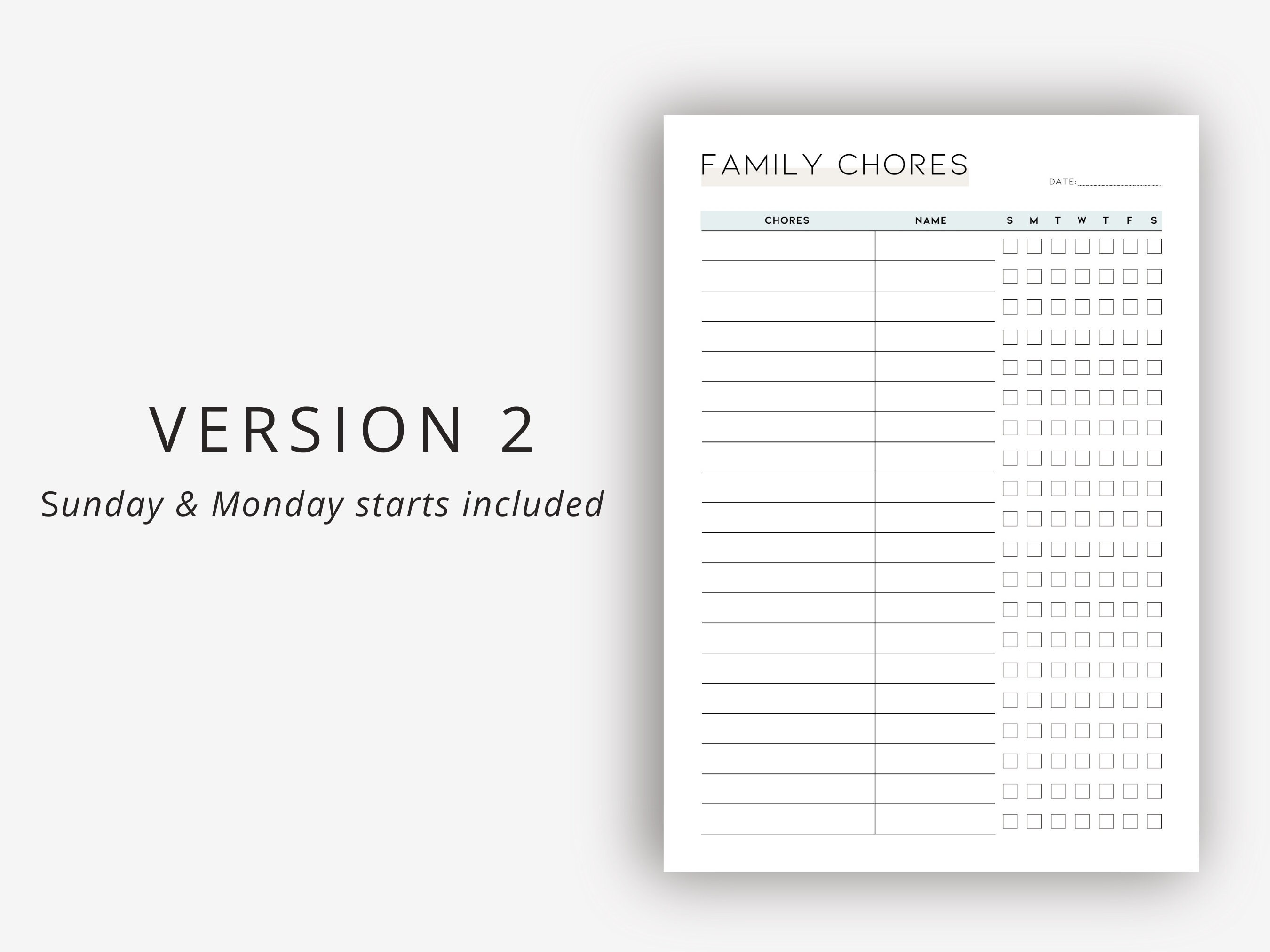 Simple Weekly Family Chores Printable, Kids&adults House ...