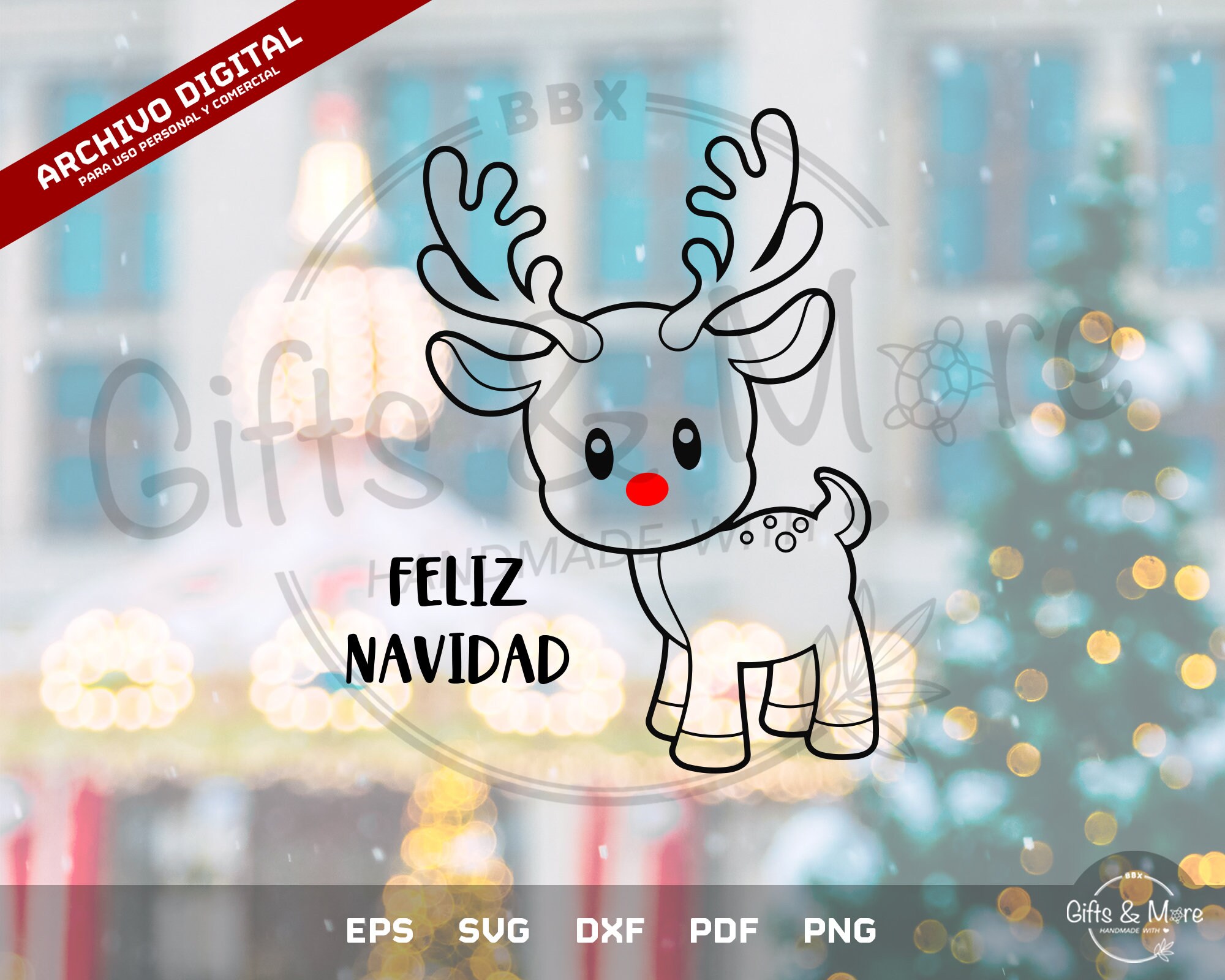 Navidad Eps Svg Dxf Pdf Png | Feliz Navidad - Reno Con Nariz Roja ...