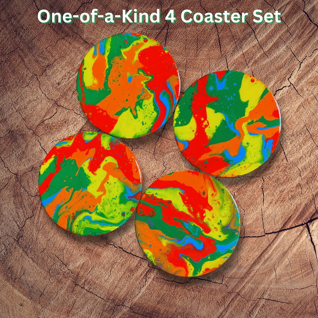 Hand Painted Coaster Set, 4 Coasters, Fluid Paint Pour, One of a Kind ...