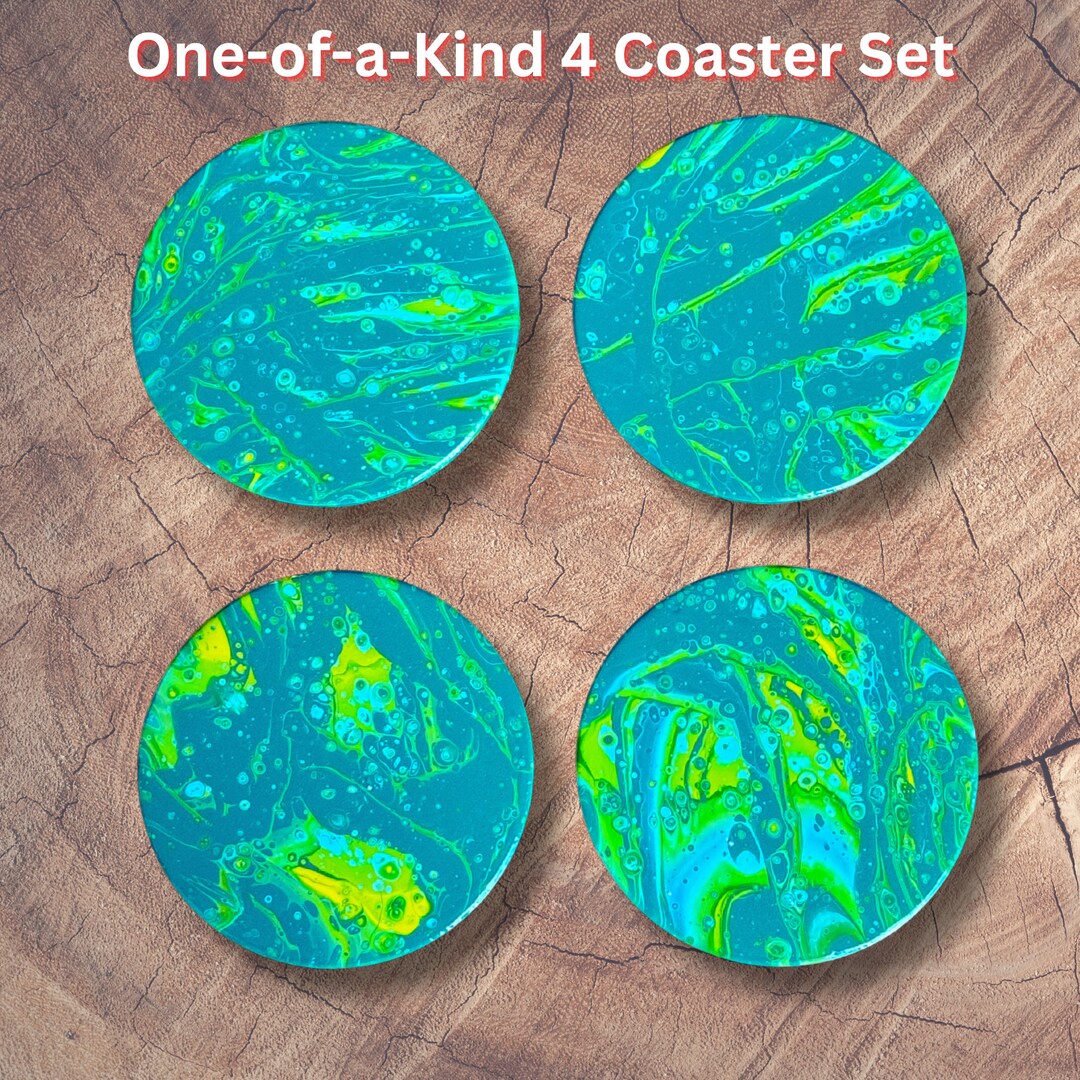 One-of-a-kind Hand Painted Coaster Set Set of 4 Round Hand Painted ...
